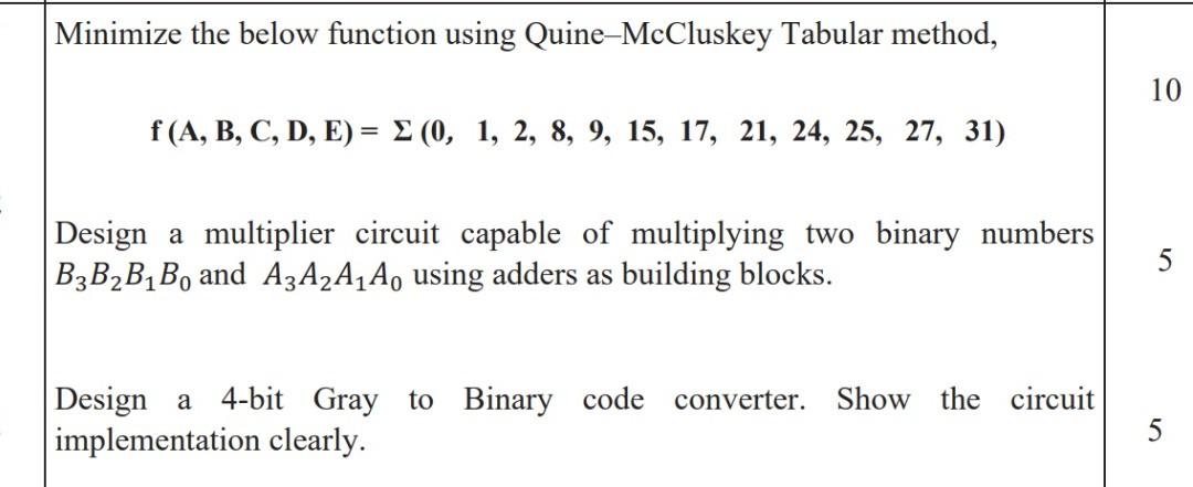 Solved Minimize the below function using Quine-McCluskey | Chegg.com
