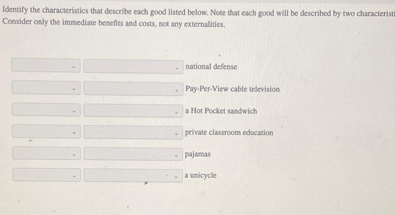 Solved Identify the characteristics that describe each good | Chegg.com
