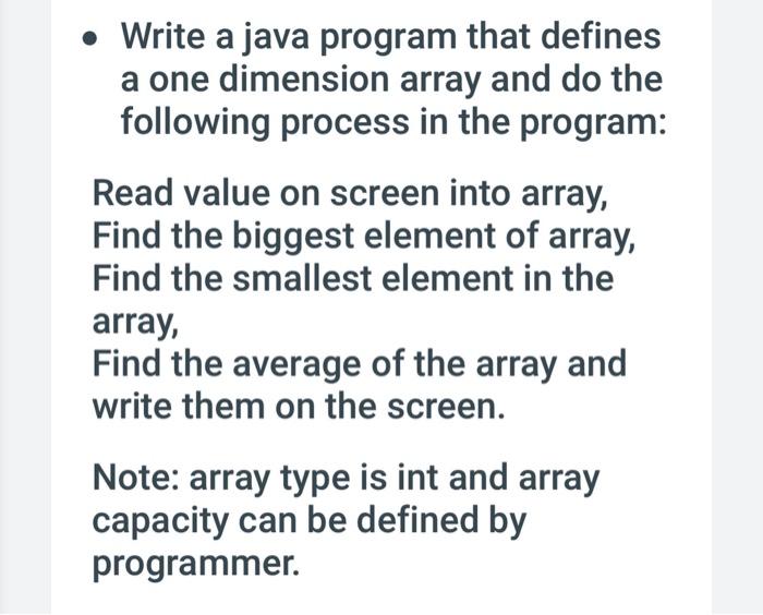 Solved • Write a java program that defines a one dimension | Chegg.com