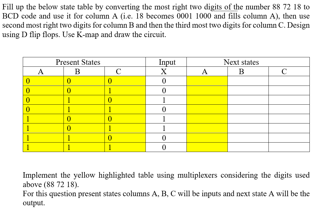 Solved Fill up the below state table by converting the most | Chegg.com