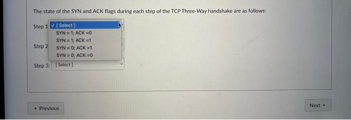 Solved The state of the SYN and ACK flags during each step | Chegg.com