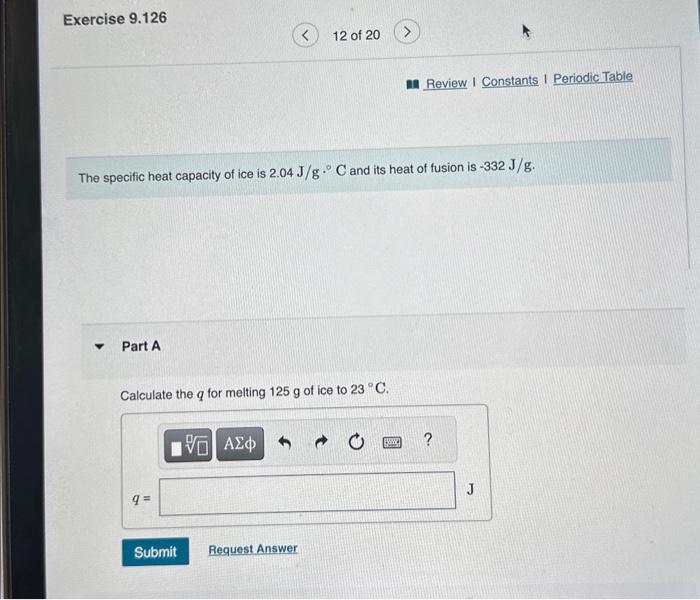 Solved The specific heat capacity of ice is 2.04 J/g⋅∘C and | Chegg.com
