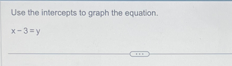 Solved Use the intercepts to graph the equation.x-3=y | Chegg.com