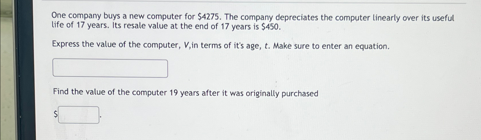 Solved One company buys a new computer for $4275. ﻿The | Chegg.com