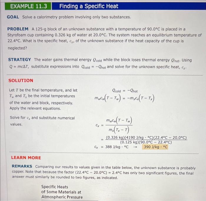 Solved GOAL Solve a calorimetry problem involving only two | Chegg.com