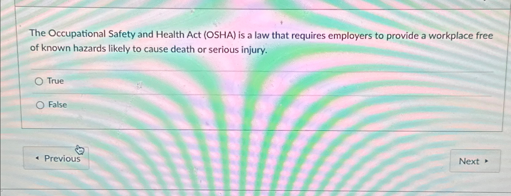 Solved The Occupational Safety and Health Act (OSHA) ﻿is a | Chegg.com