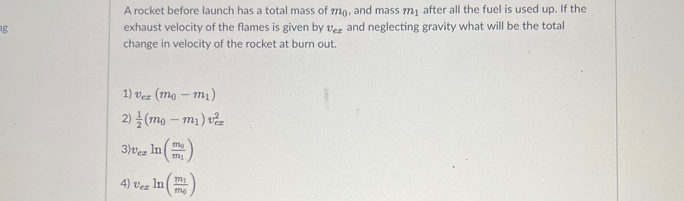 Solved A rocket before launch has a total mass of m0, ﻿and | Chegg.com