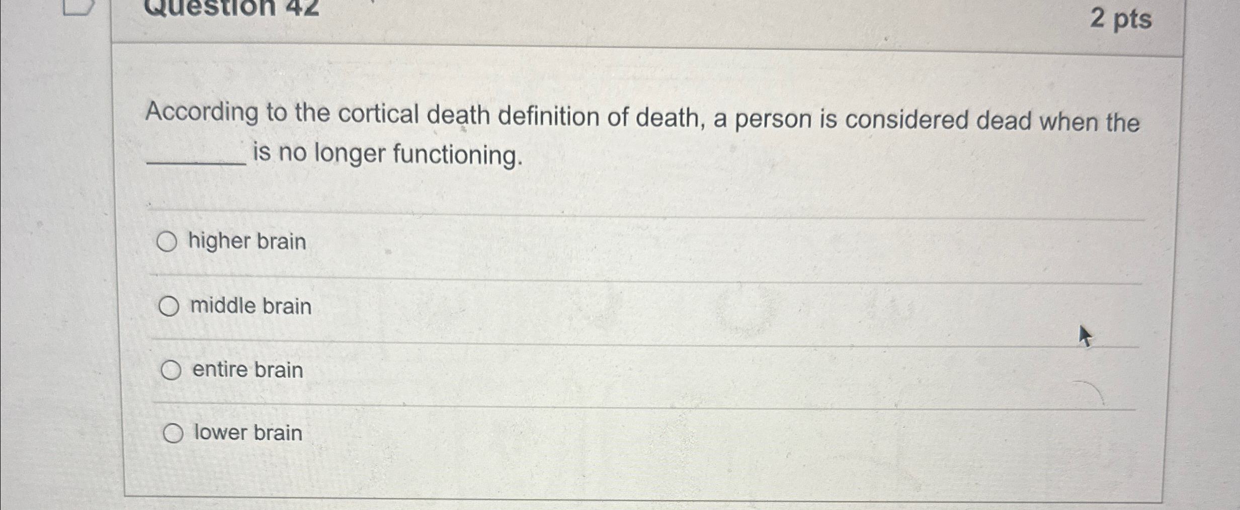 Solved According to the cortical death definition of death, | Chegg.com