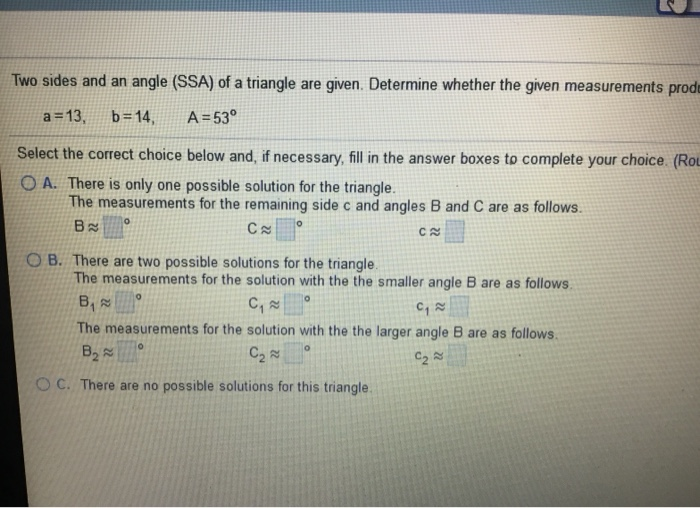 Solved Two sides and an angle (SSA) of a triangle are given. | Chegg.com