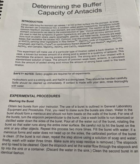 Solved Determining the Buffer Capacity of Antacids | Chegg.com