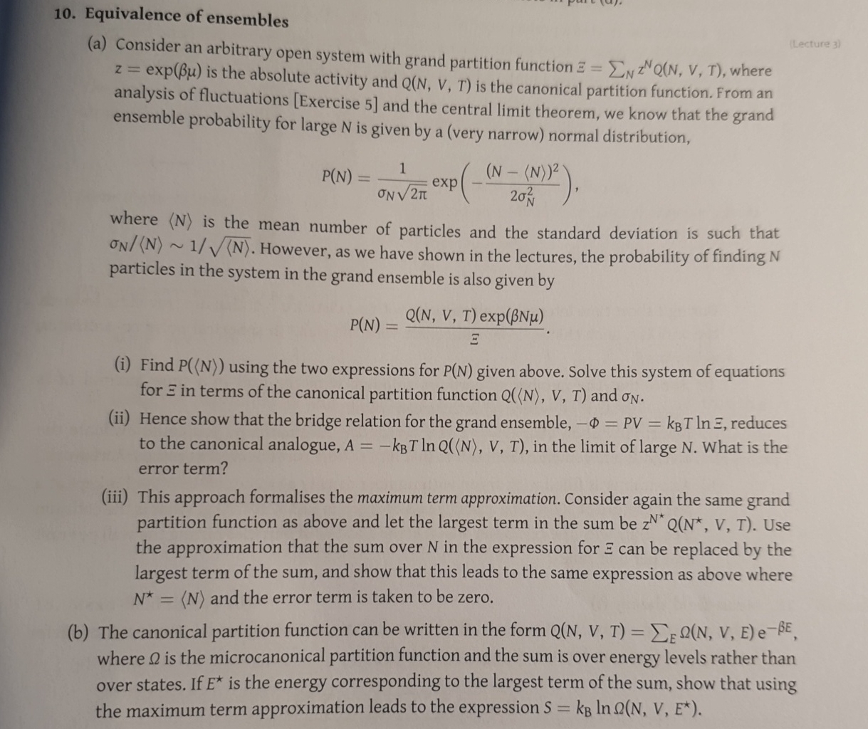Solved Equivalence of ensembles(a) ﻿Consider an arbitrary | Chegg.com