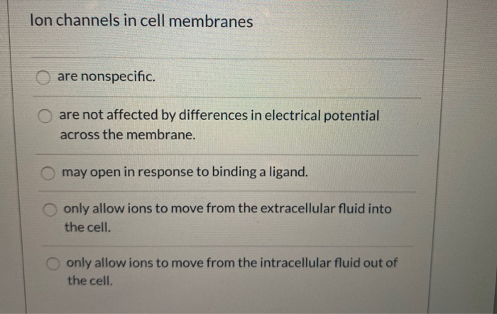 Solved lon channels in cell membranes are nonspecific. are | Chegg.com