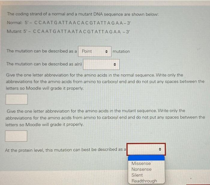 Solved The coding strand of a normal and a mutant DNA | Chegg.com