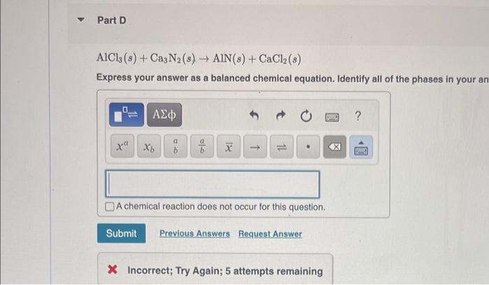 Solved AlCl3(s)+Ca3 N2(s)→AlN(s)+CaCl2(s) Express your | Chegg.com