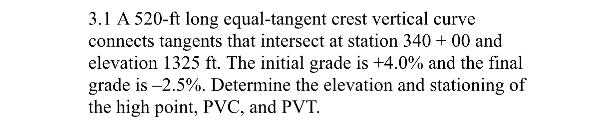 Solved 3.1 ﻿A 520 -ft long equal-tangent crest vertical | Chegg.com