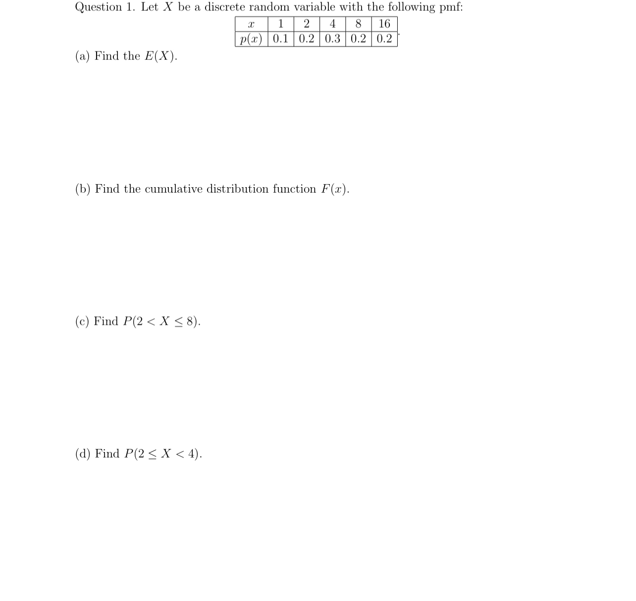 Solved Question 1. ﻿Let x ﻿be a discrete random variable | Chegg.com