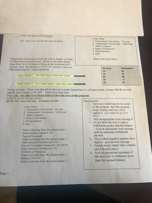 Solved Create the Menu driven program: Tip: page 3 has a | Chegg.com