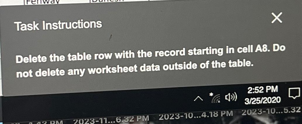 Solved Task InstructionsDelete the table row with the record | Chegg.com