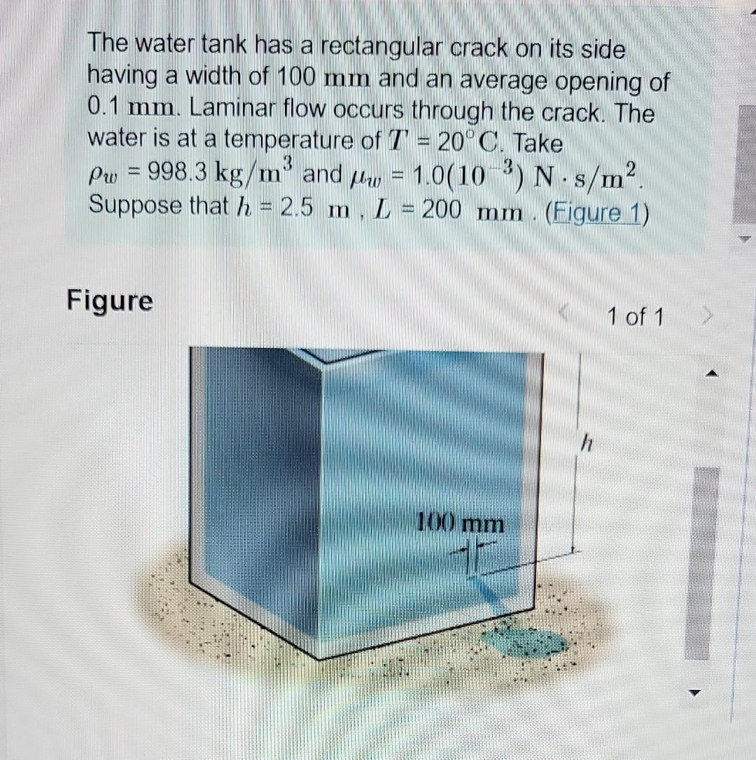 Solved The water tank has a rectangular crack on its side | Chegg.com