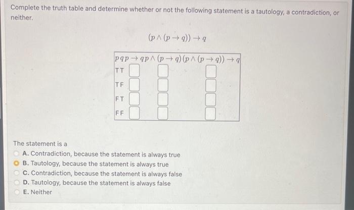 Solved Complete the truth table and determine whether or not | Chegg.com