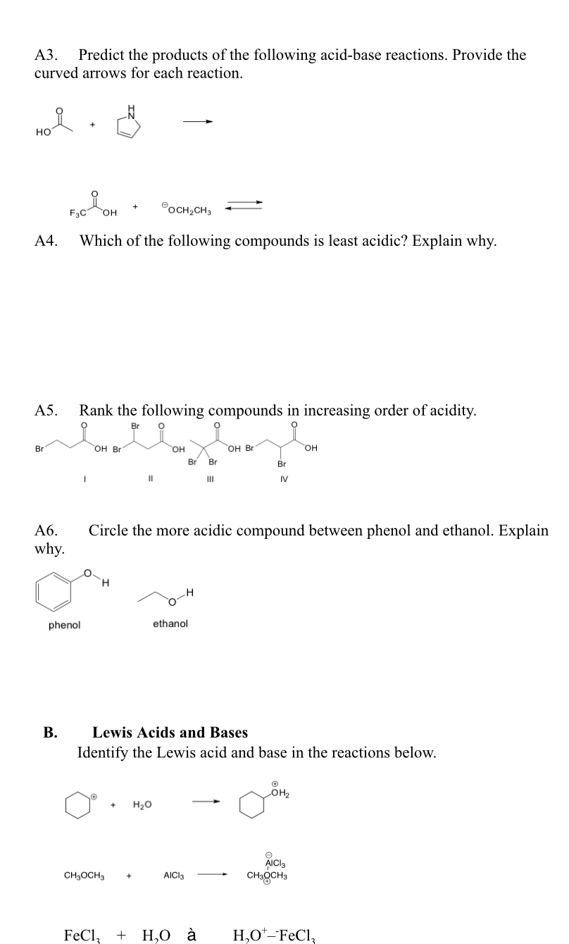 Solved A3. ﻿Predict the products of the following acid-base | Chegg.com