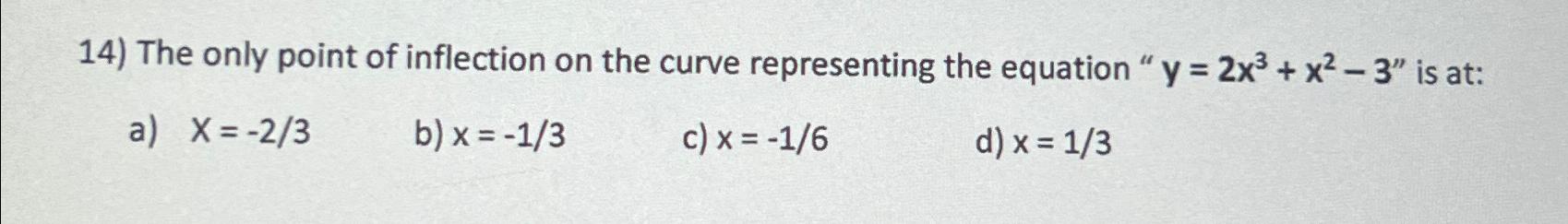 Solved The only point of inflection on the curve | Chegg.com