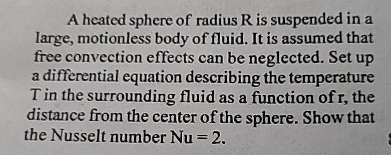 Solved A heated sphere of radius R ﻿is suspended in a large, | Chegg.com