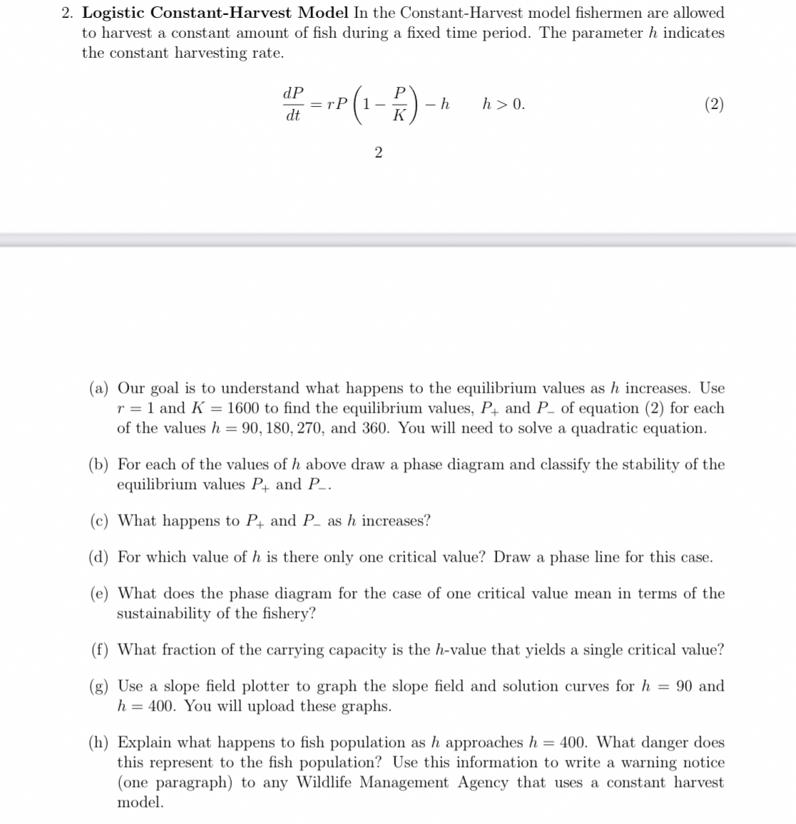 Solved Logistic Constant-Harvest Model In the | Chegg.com
