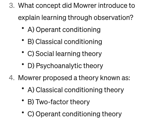 Solved What concept did Mowrer introduce to explain learning | Chegg.com