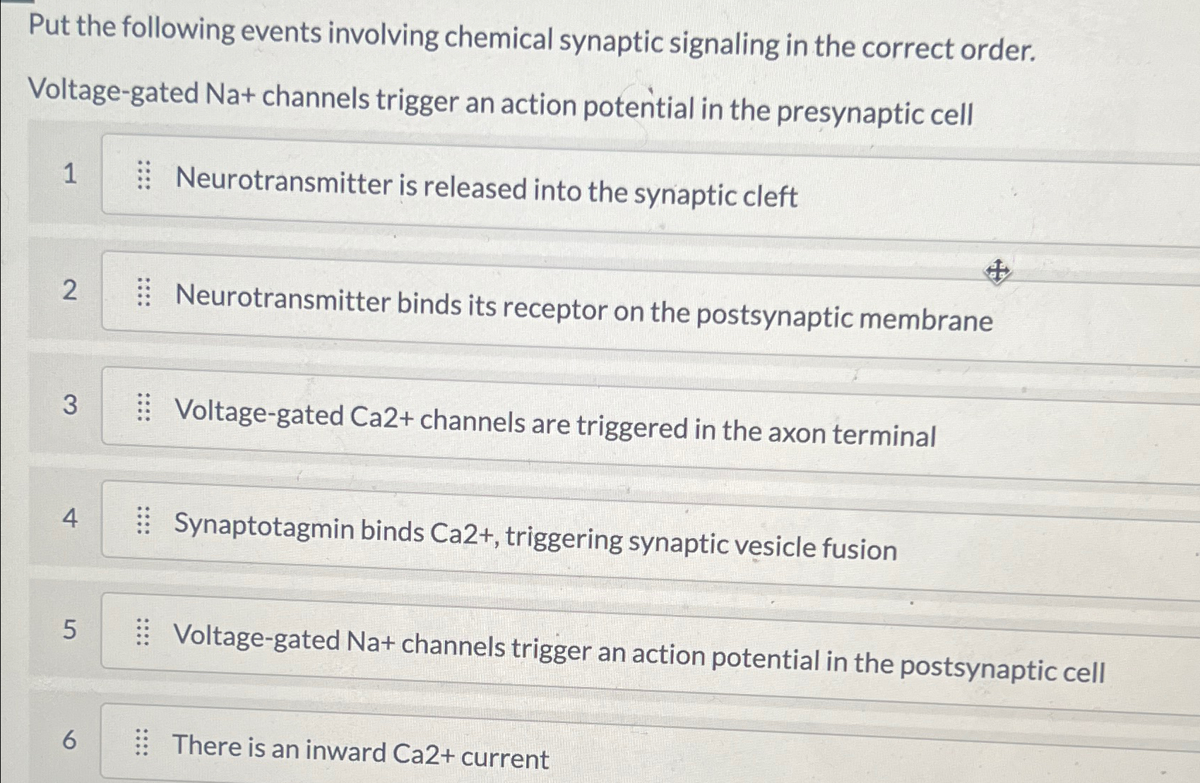 Put the following events involving chemical synaptic | Chegg.com