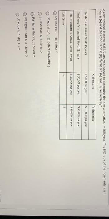 Solved A conventional incremental B/C analysis is used to | Chegg.com