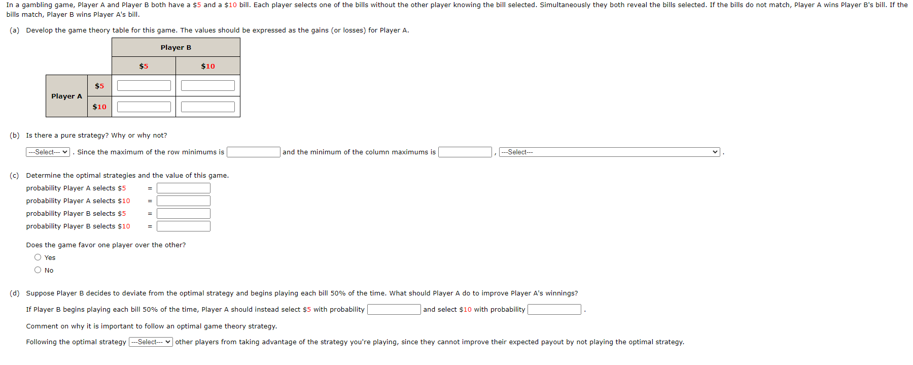 Solved bills match, Player B wins Player A's bill.(a) | Chegg.com