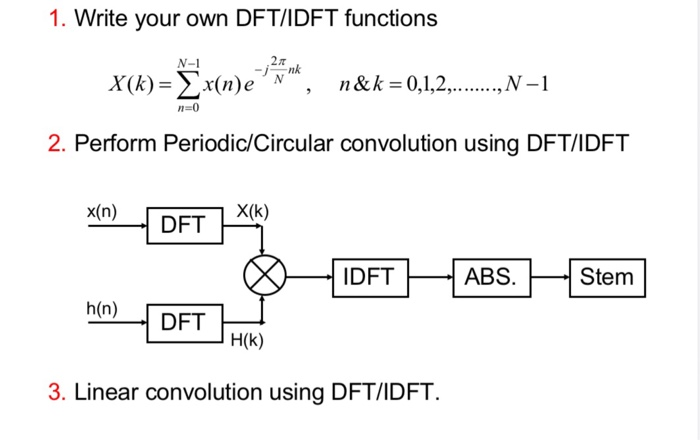 Solved 1. Write your own DFT/IDFT functions N-1 ΧX()-Σχ)el | Chegg.com