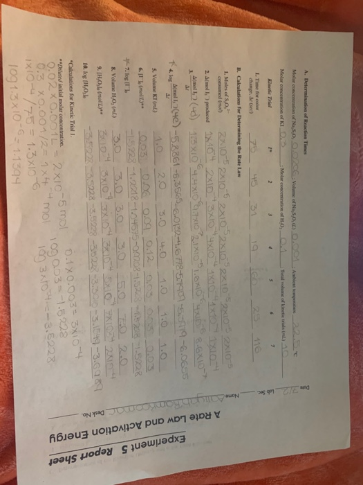 D. Determination of k', the Specific Rate Constant | Chegg.com