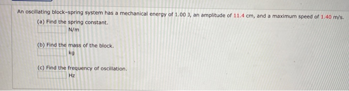 Solved An oscillating block-spring system has a mechanical | Chegg.com