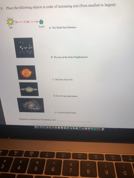 Solved 8. Place the following objects in order of increasing | Chegg.com