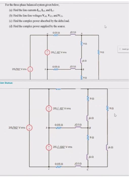 Solved For the three-phase balanced system given below, (a) | Chegg.com