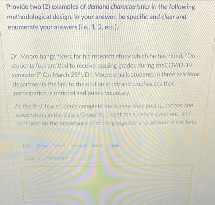 Solved Provide two (2) examples of demand characteristics in | Chegg.com