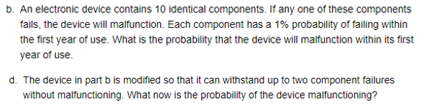 Solved b. ﻿An electronic device contains 10 ﻿identical | Chegg.com