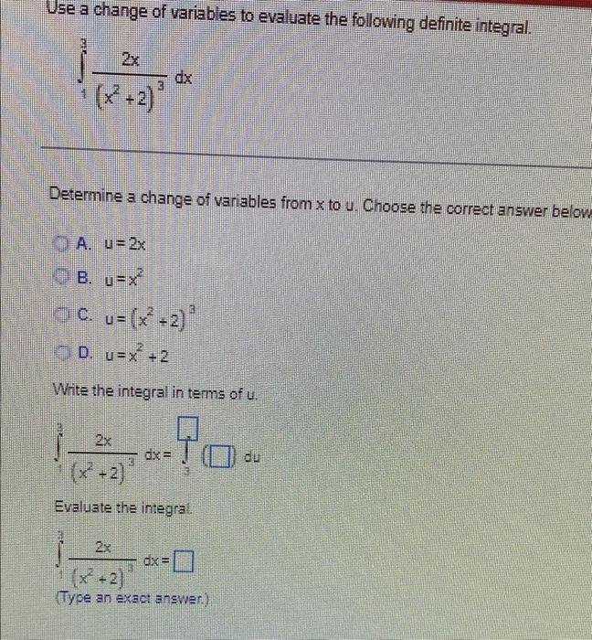 Solved Use a change of variables to evaluate the following | Chegg.com
