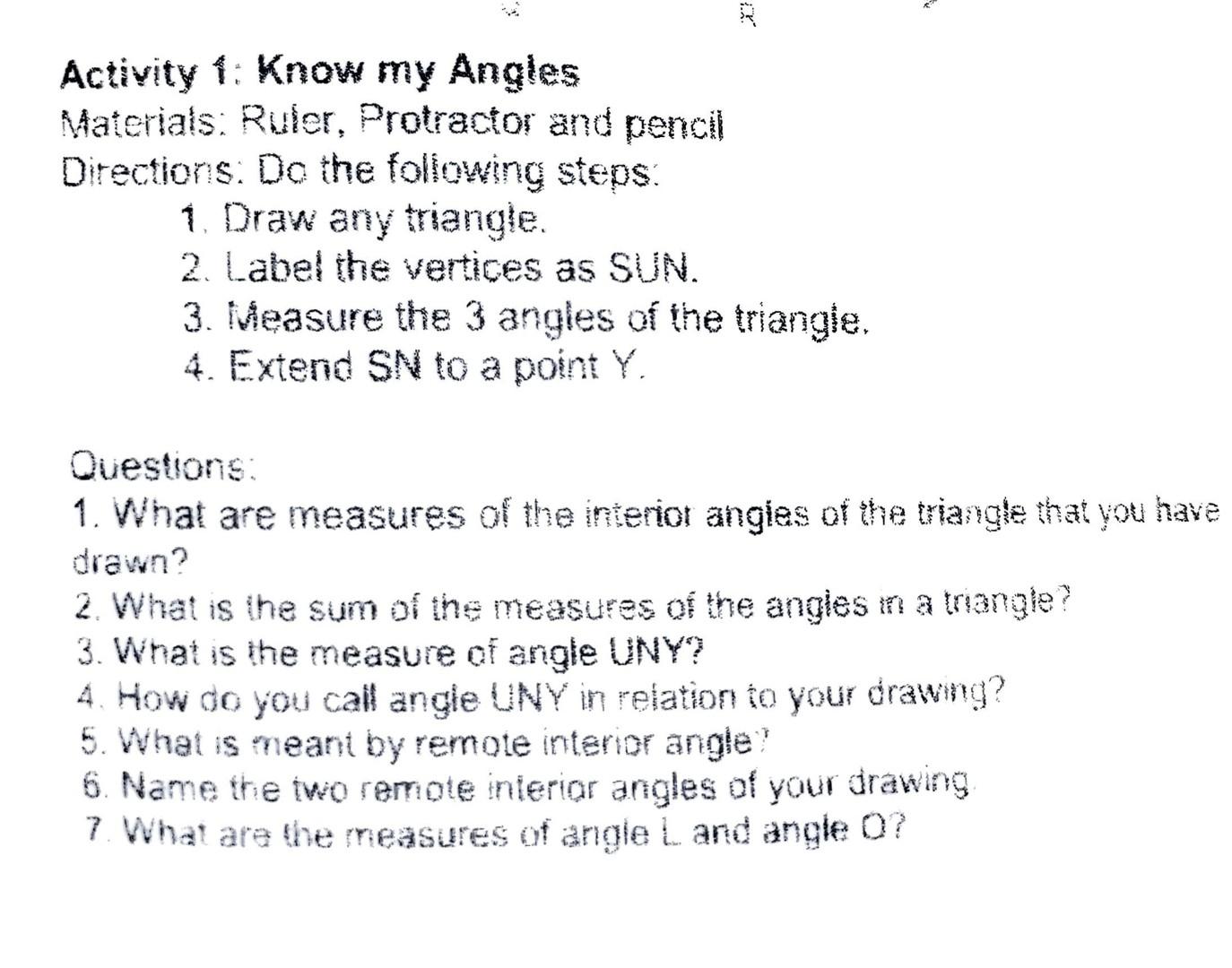 Solved Activity 1: Know my Angles Materials: Ruler, | Chegg.com
