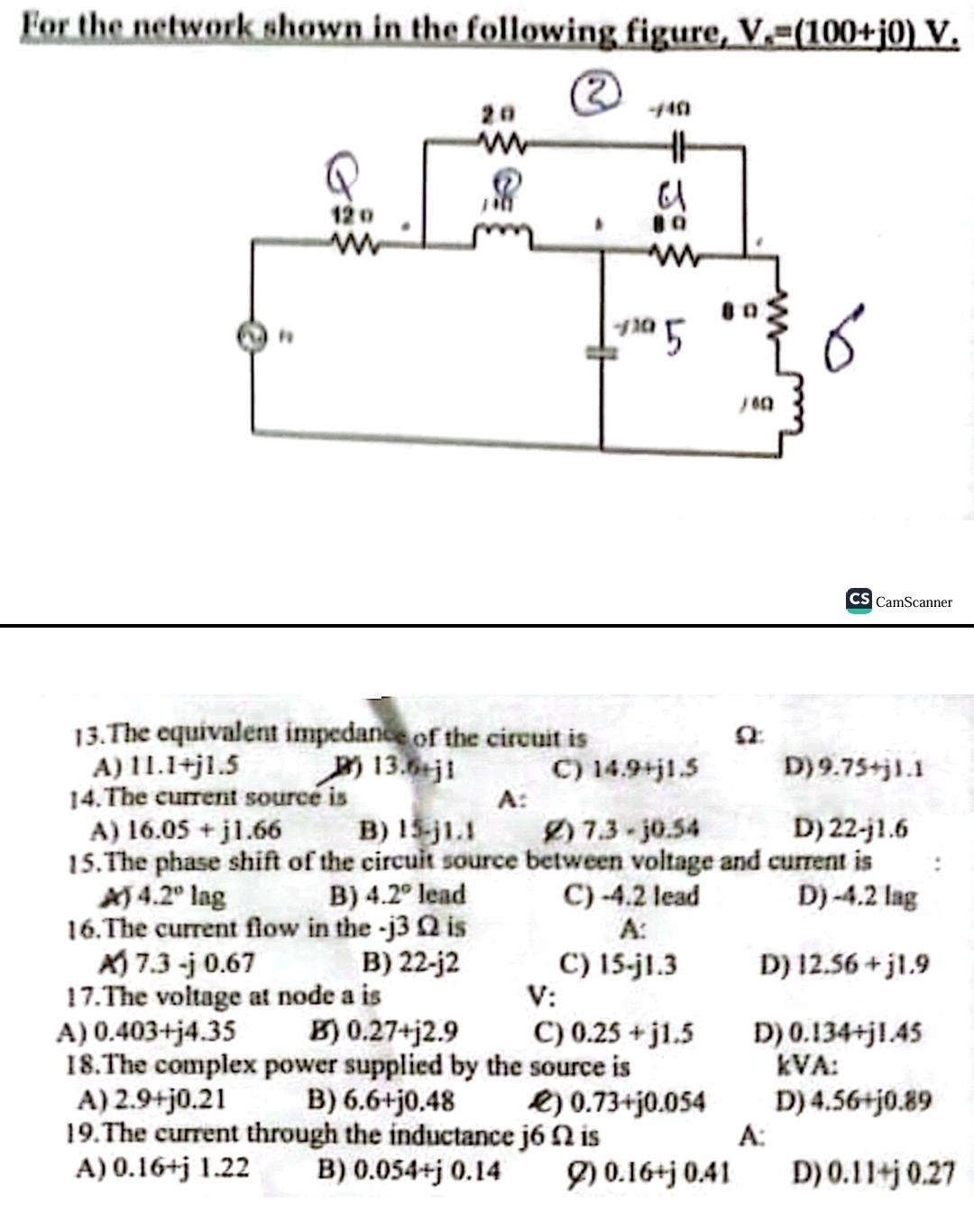 Solved For the network shown in the following figure, | Chegg.com