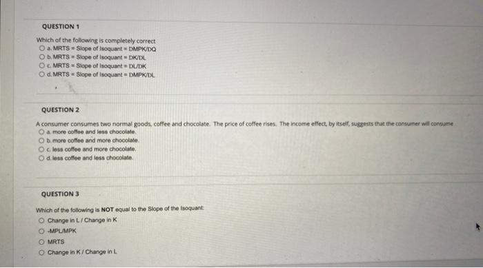 Solved Which of the following is completely correct a. MRTS | Chegg.com