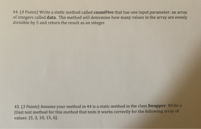 Solved 44. (4 Points) Write a static method called countFive | Chegg.com