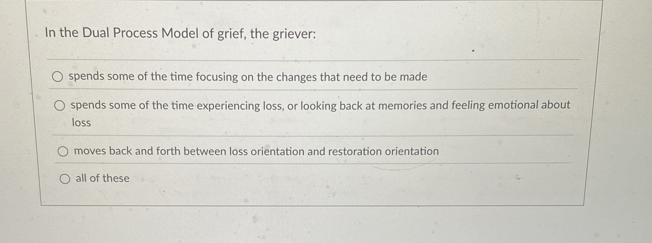 Solved In the Dual Process Model of grief, the | Chegg.com