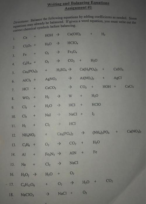 Solved Writing and Balancing Equations Assignment 1/1 | Chegg.com