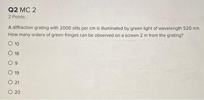 Solved A diffraction grating with 2000 slits per cm is | Chegg.com