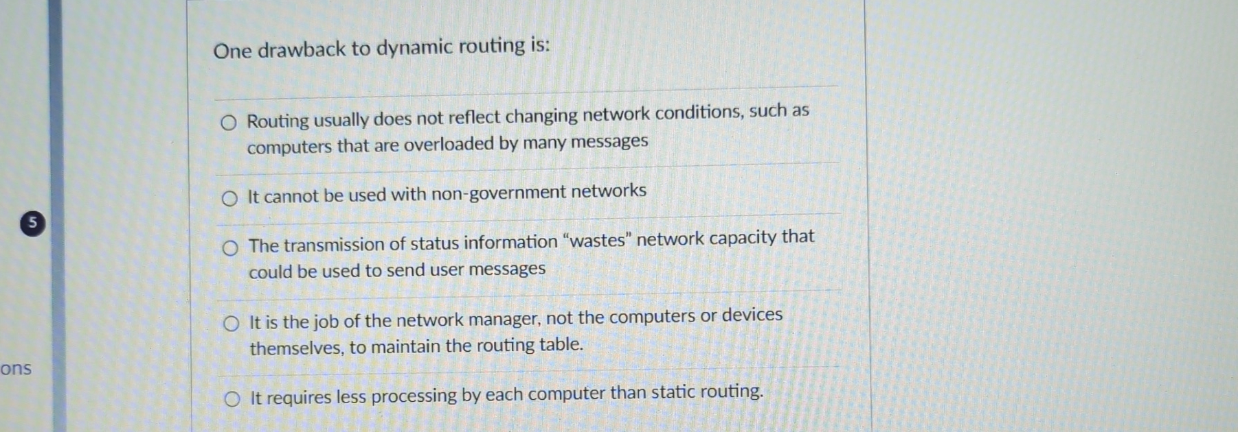 Solved One drawback to dynamic routing is:Routing usually | Chegg.com