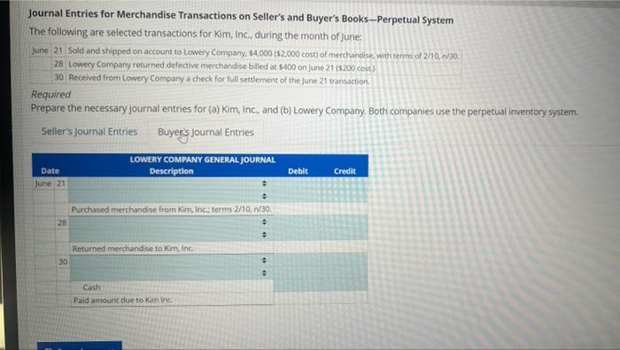 Solved Journal Entries for Merchandise Transactions on | Chegg.com