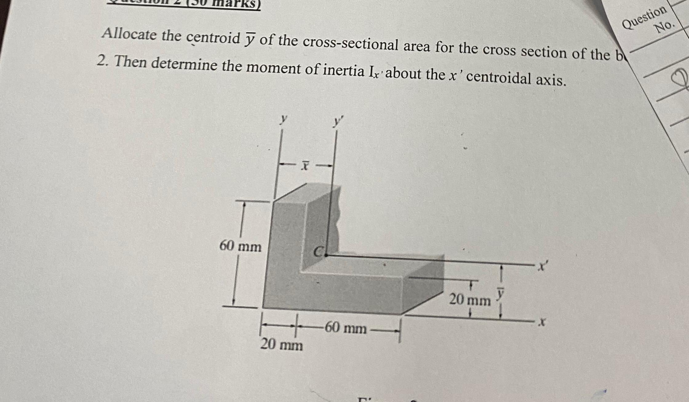 Solved Allocate the centroid ?bar (y) ﻿of the | Chegg.com